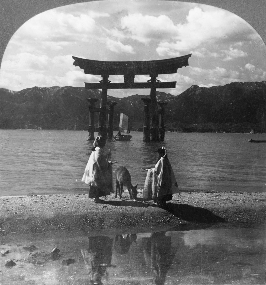 The Far-famed Seagirt Torii of Miyajima. Quaint Gateway to the Famous Shinto Shrine, Japan