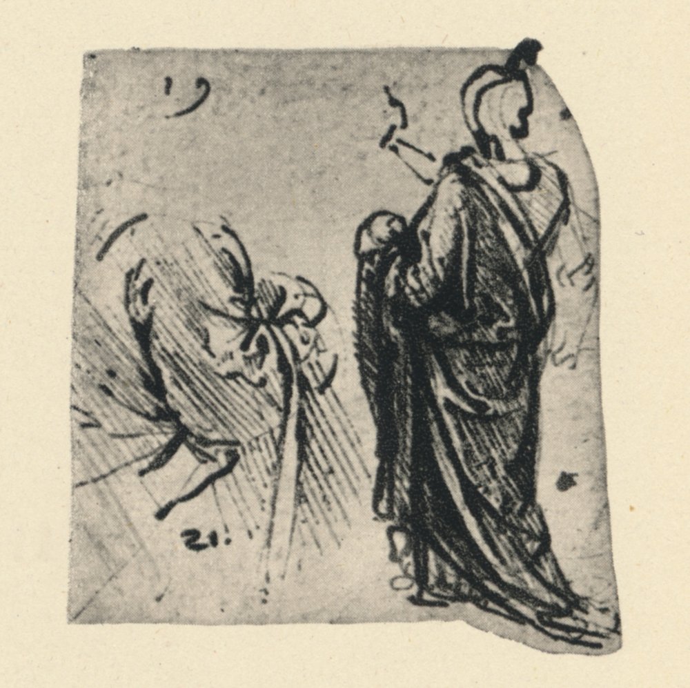Sketch of a Draped Figure and Detail of Costume