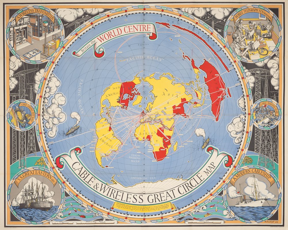 Cable & Wireless Great Circle Map by Leslie MacDonald Gill