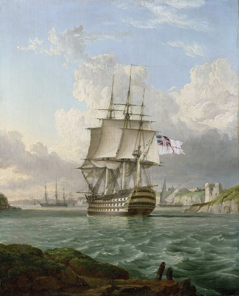 The HMS 'Britannia', a 120-Gun Ship, Built in 1820, Leaving a Port in ...