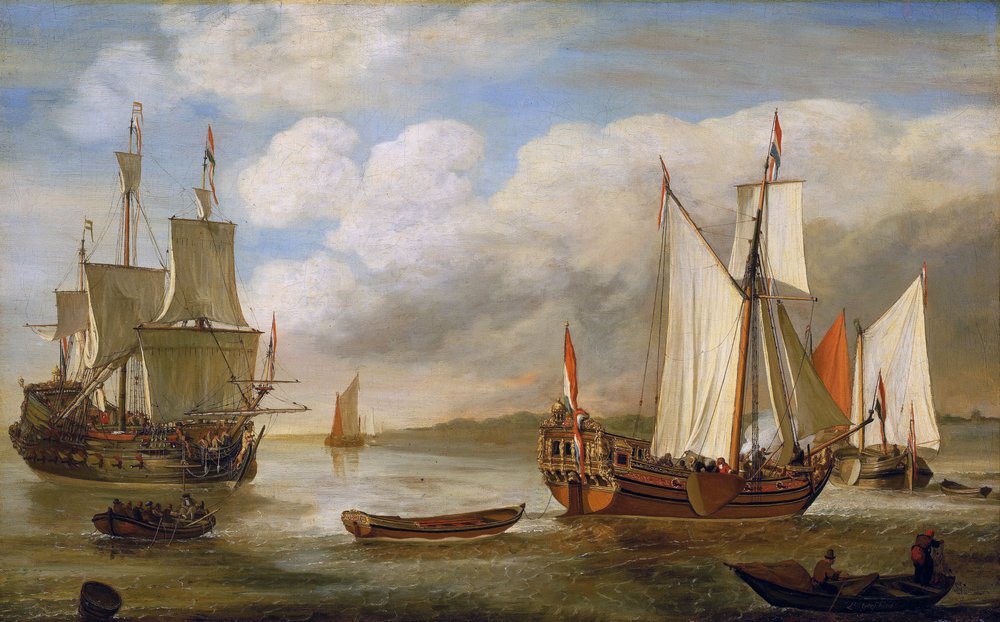 Variety of Dutch boats: sailboats, ships and barges