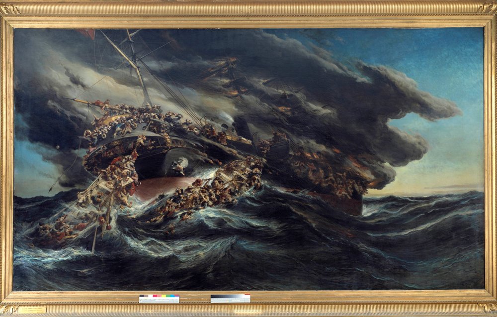 The fire of the steamer the Austria Scene shipwreck of a ship the ...