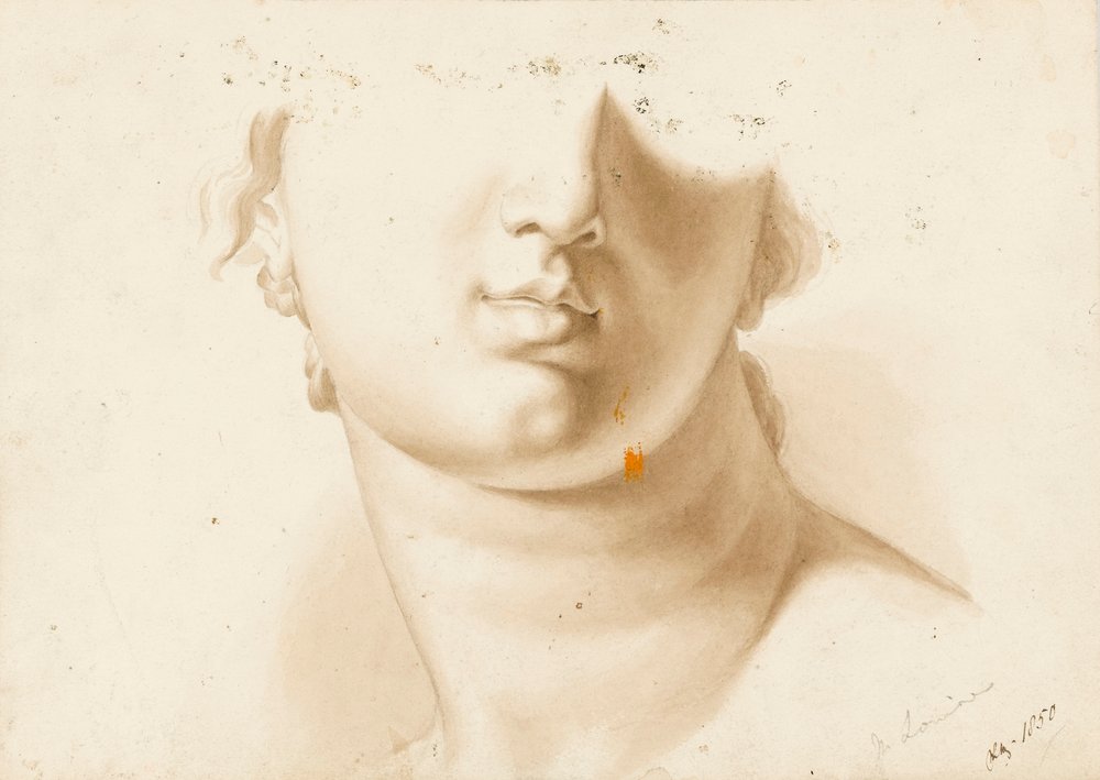 Study of the Lower Half of a Human Face, Possibly a Statue