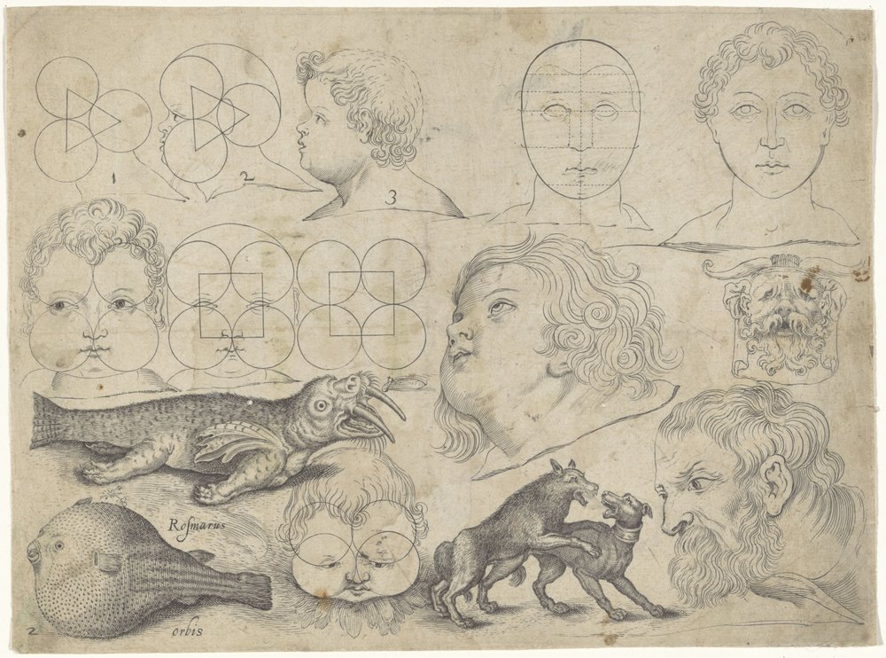 Study Sheet with Drawing Examples: Figures, Animals