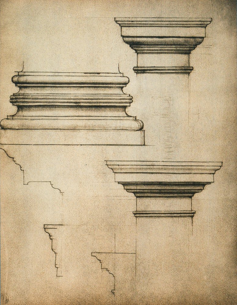 Base and capitals of a pillar (drawing by Michelangelo)
