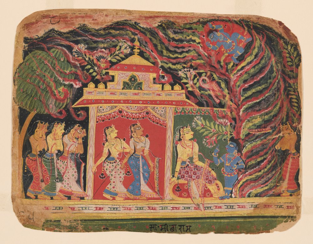 Krishna Defeats Trinavarta, the Demon Whirlwind, from a Bhagavata ...
