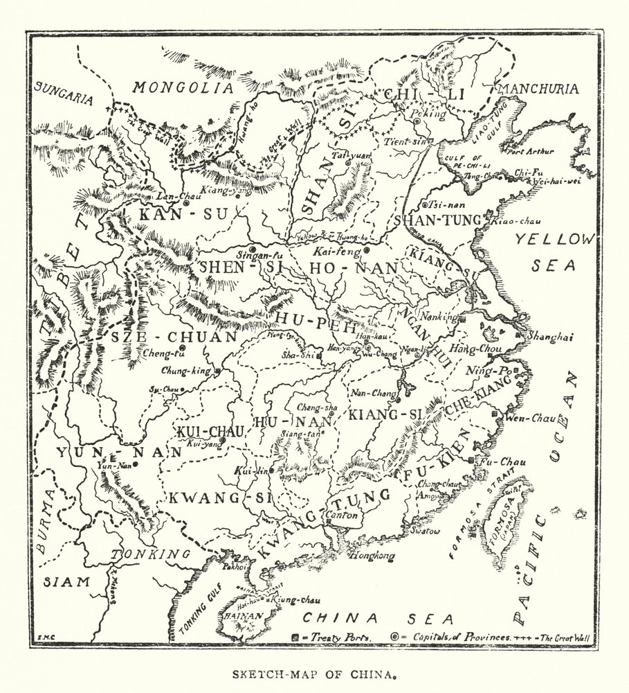 China: Sketch-map of China by Norman Hardy: Fine art print