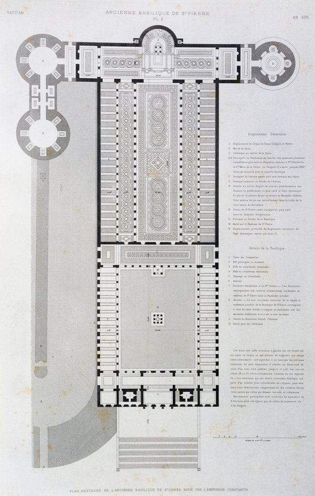 Restored layout of Old Basilica built by Emperor Constantine, engraving ...
