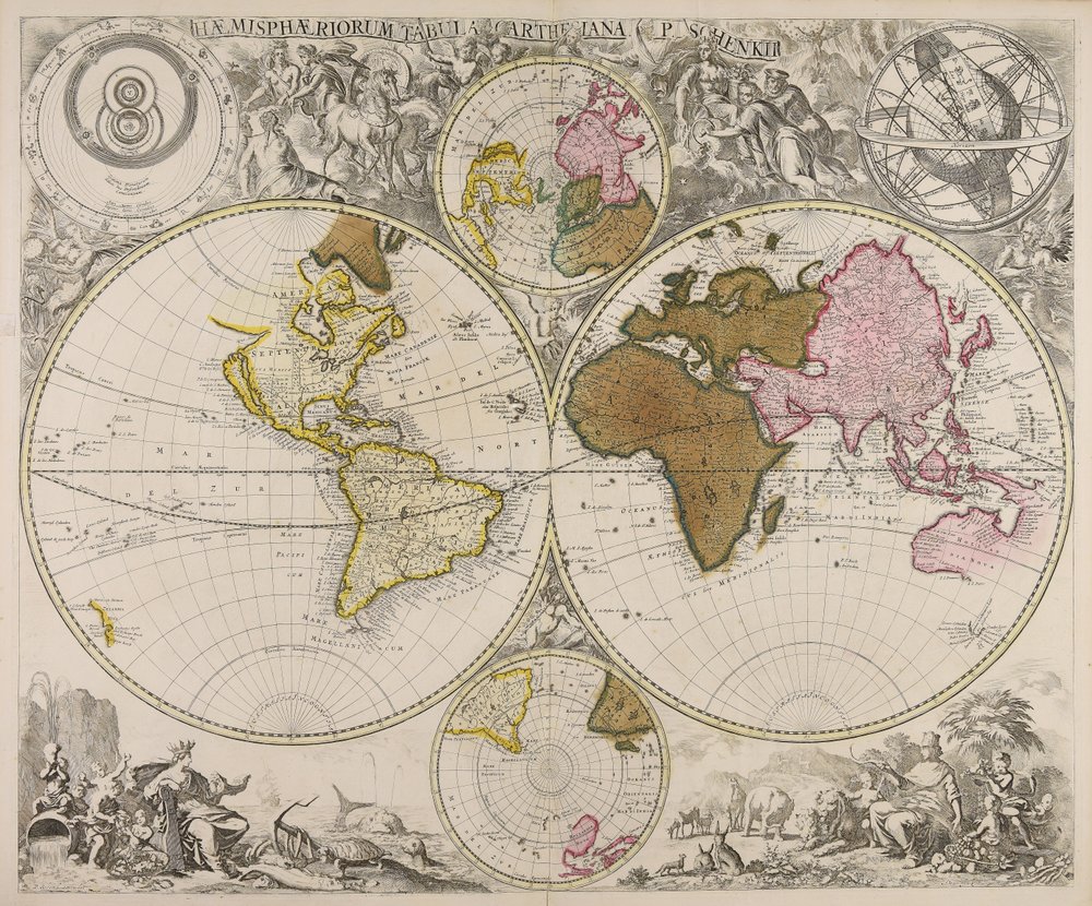 Cartesian Map of Hemispheres by Peter Schenk the Elder