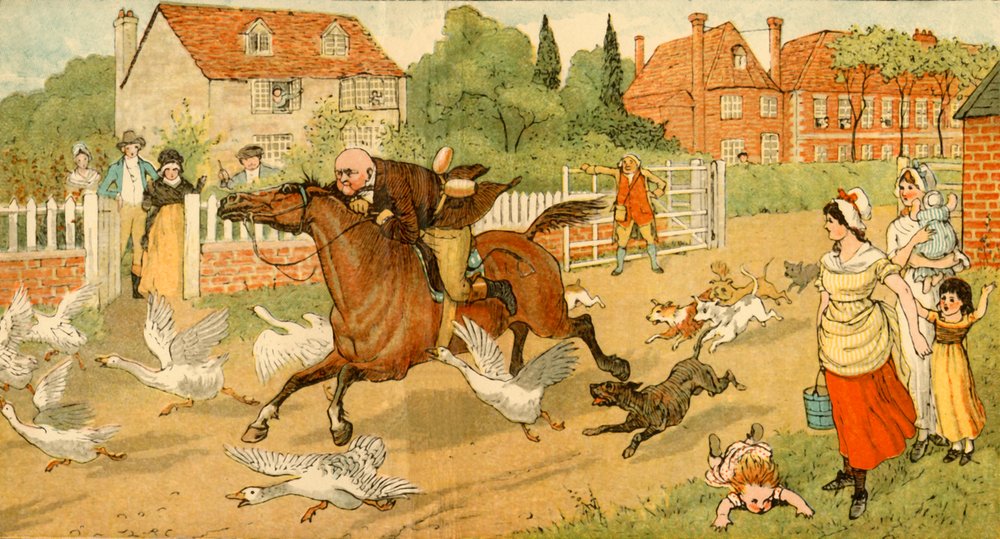 John Gilpin gallops through a village, 1878, c1918