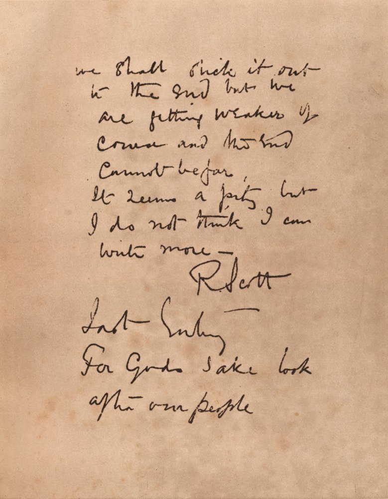 The final page of Captain Scott's diary, 1912 1935