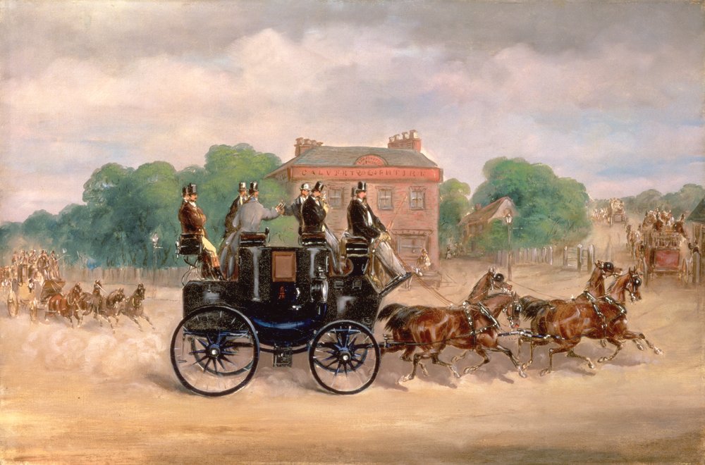 Drags of the Four-in-Hand Club Passing Five Bells Tavern, New Cross