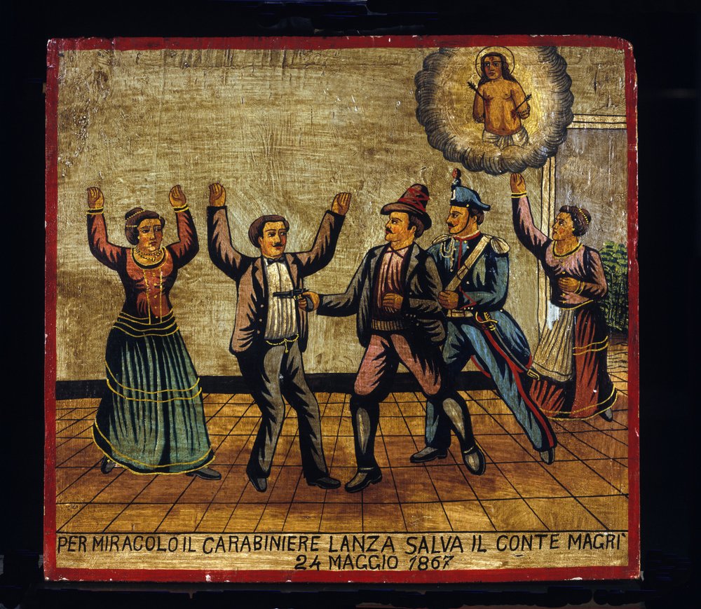 Ex-voto Sicilian: By miracle, Carabinier Lanza saves Count Magri on 24 ...