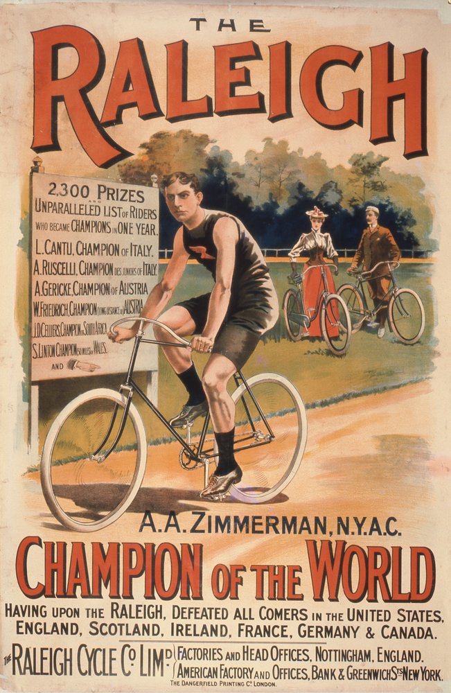 Poster advertising cycles Raleigh with a portrait of Arthur Augustus ...