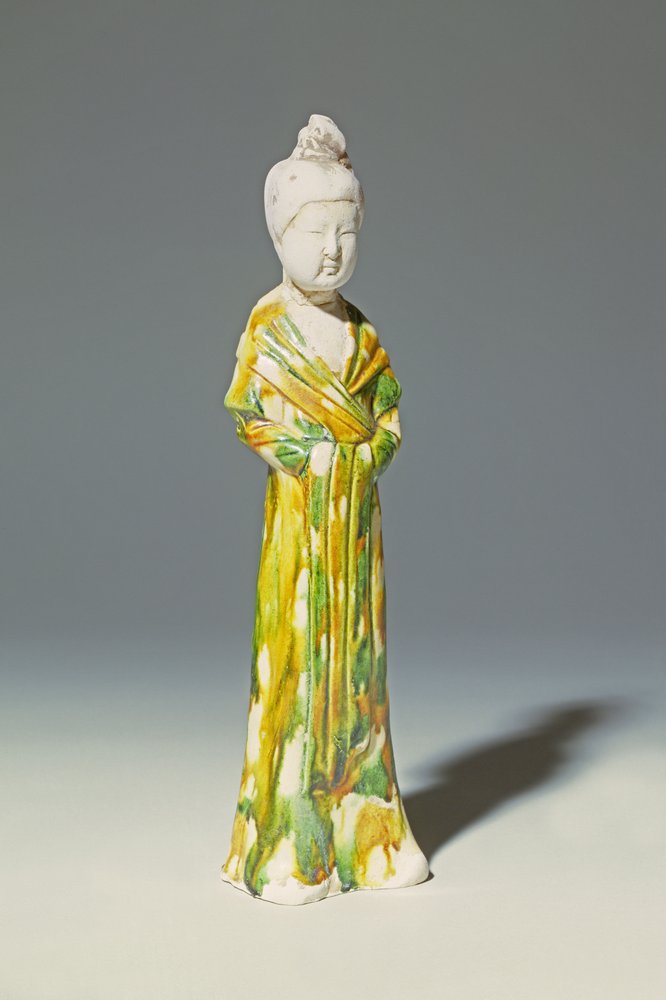 Sancai Pale Pottery Figure of a Standing Court Lady, Tang Dynasty
