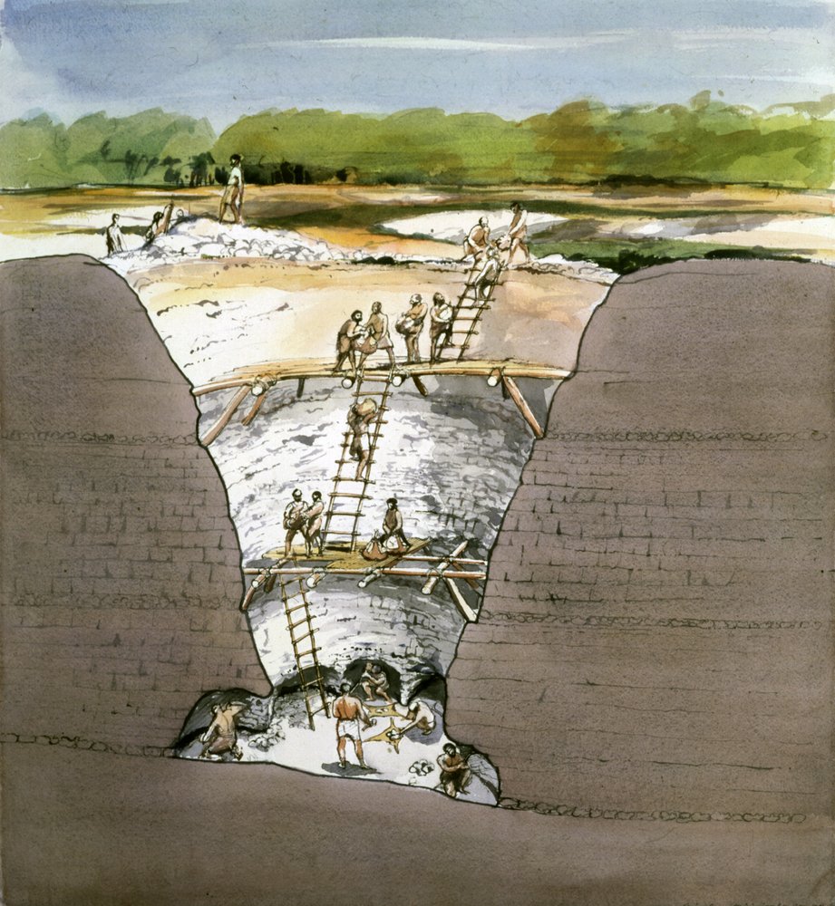 Cutaway Section through Grime's Graves, Neolithic Flint Mine, Norfolk
