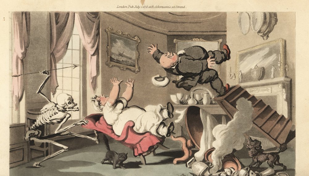 The Skeleton of Death Throws His Dart at a Man as He Topples from a Set ...