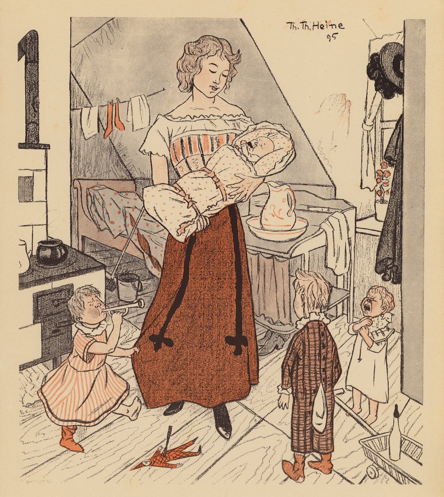 Single Mother with Her Four Children by Thomas Theodor Heine