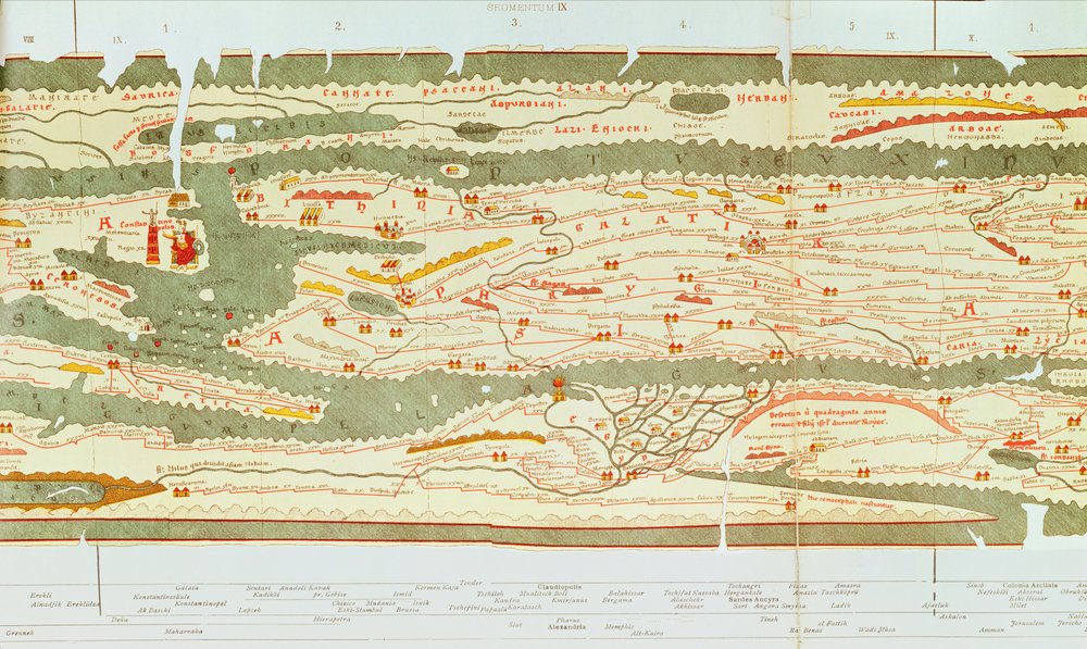 Detail of Constantinople and the Middle East from the Peutinger Map Copy
