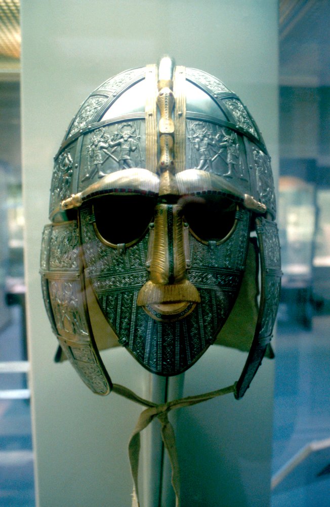Anglo-Saxon Helmet and Mask from the Sutton Hoo Treasure, 7th Century