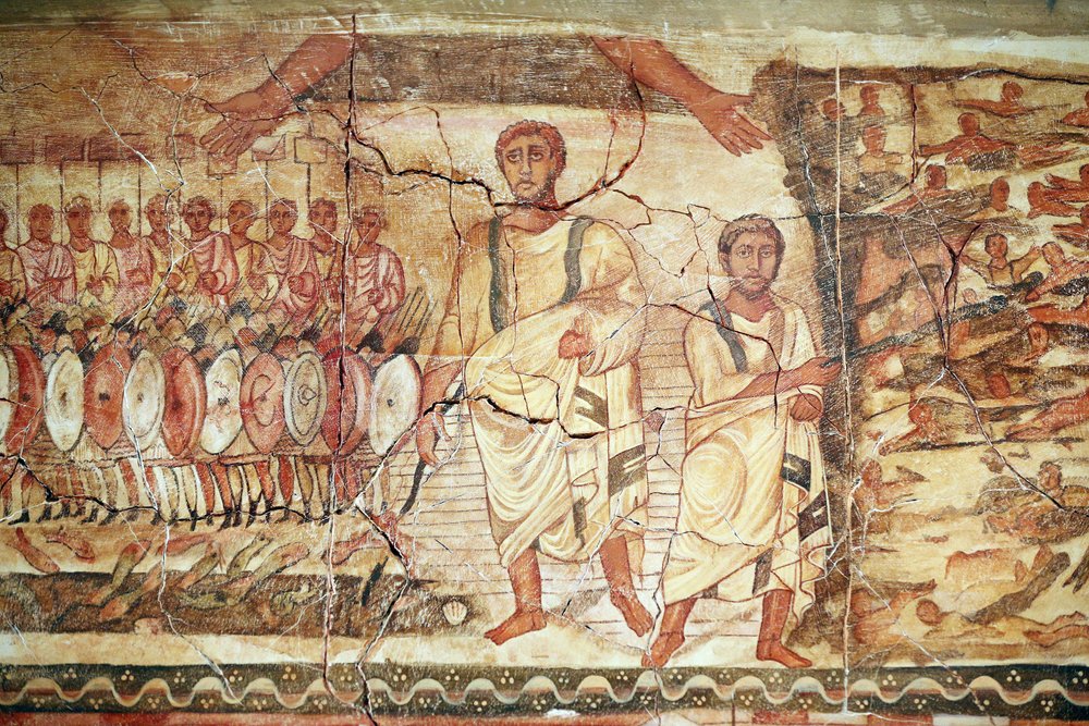 Exodus and crossing of the Red Sea, fresco from the Synagogue of Dura ...