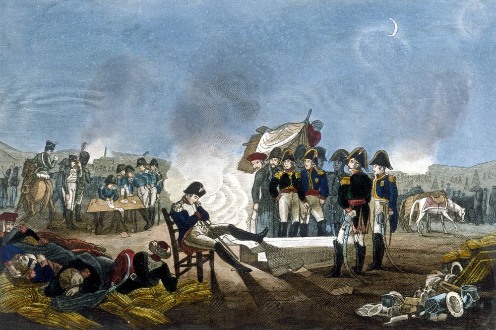 Napoleon I Bonaparte sleeping in the bivouac on the eve of the Battle ...