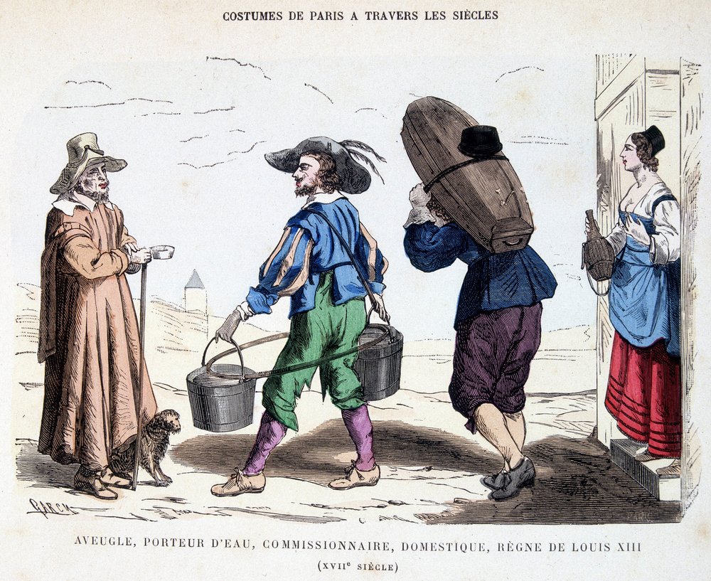 Costume of a blind man, a water carrier, a commissionaire, a servant in ...