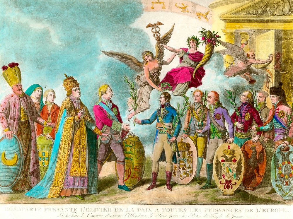Napoleon Bonaparte presents the olive tree of peace to all the powers ...