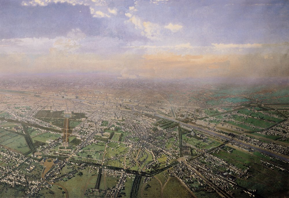 General view of Paris from a hot-air balloon, 1855 (detail)