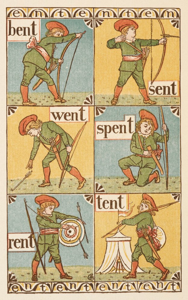 Rhyming words ending in the letter T. A boy with a bow and arrow. The ...