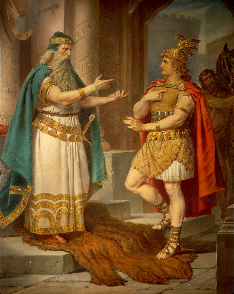 King Sigurd meets the wise hermit Grypin, from the Sigurd Saga, Lower ...