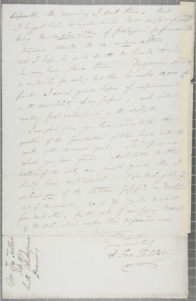 Signed Letter from William Henry Fox Talbot to James David Forbes