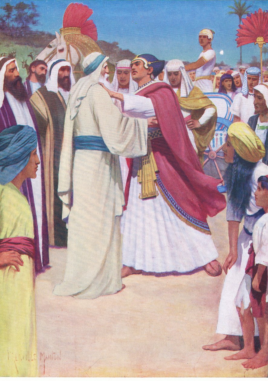 Jacob and Joseph meet, from The Bible Picture Book published by Thomas ...