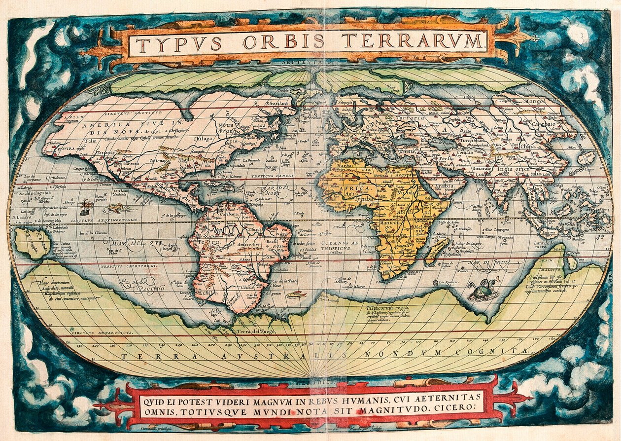 Earth Map (World Map) Geography map from 'Theatrum Orbis Terrarum' by ...