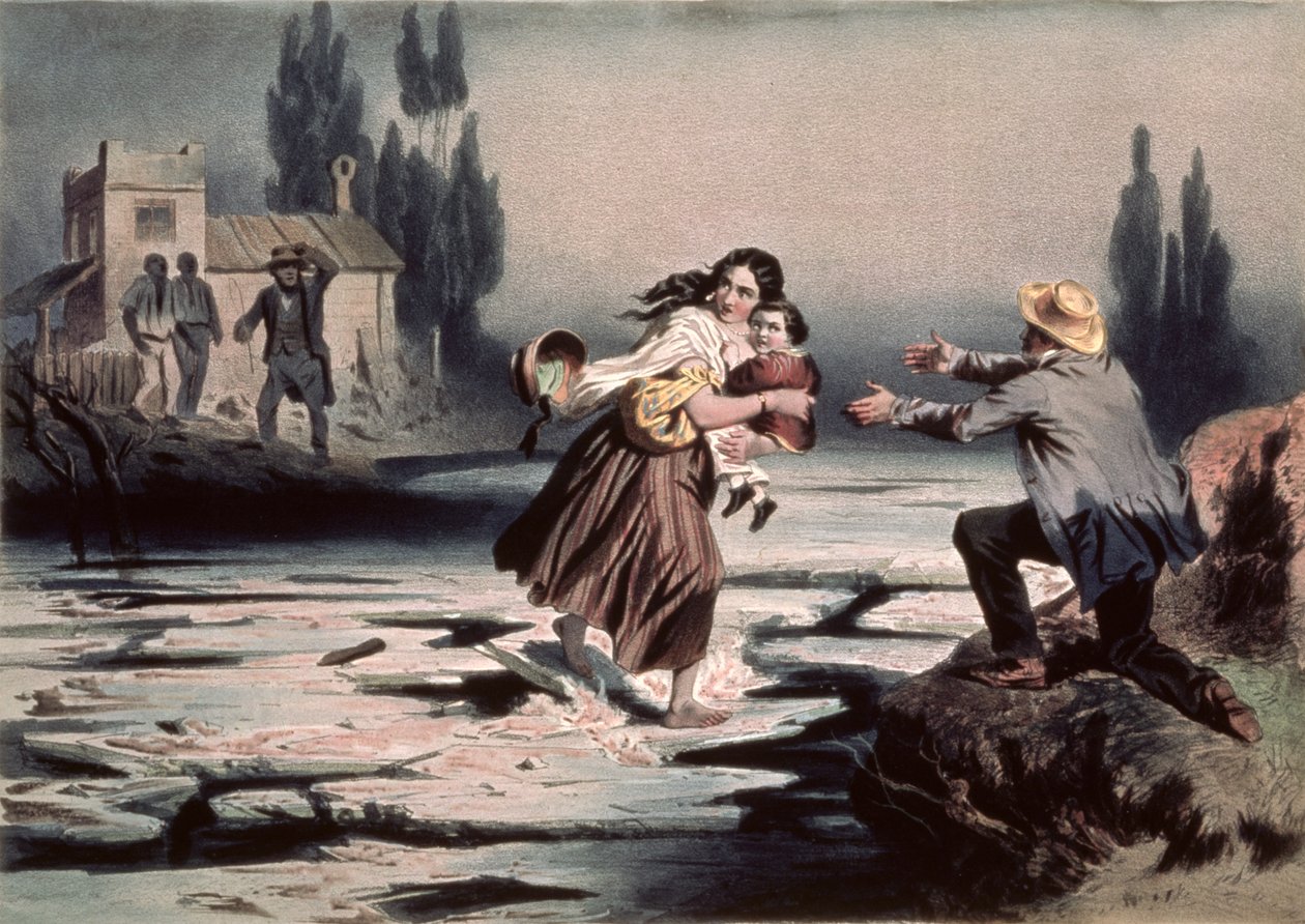 Eliza crossing the ice floes of the Ohio river to freedom, illustration ...