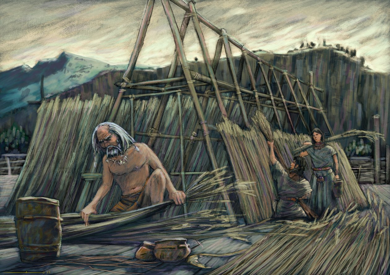 Construction of palafitte houses, prehistoric houses