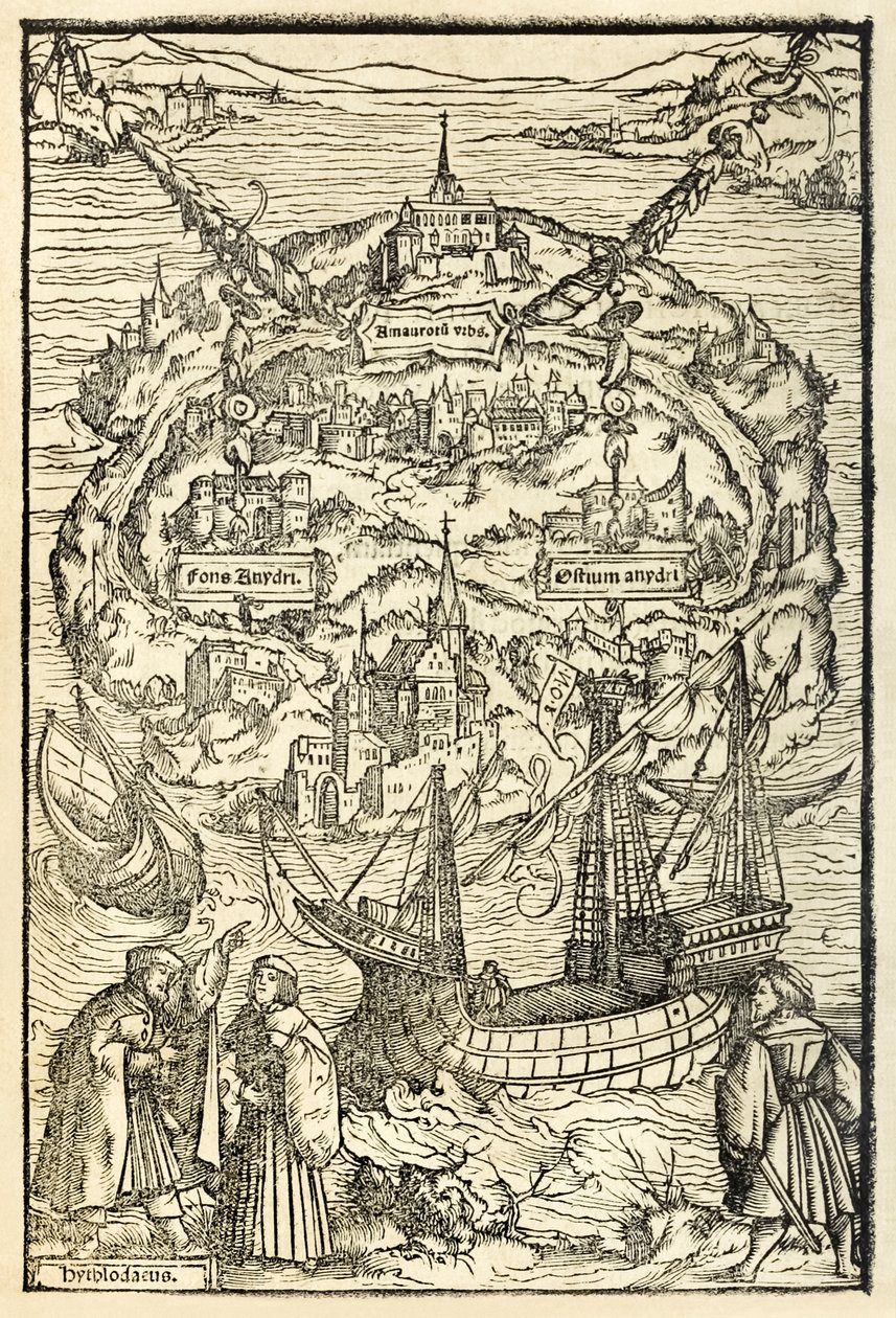 Map of the New Island of Utopia from a 1518 Edition of Utopia by Sir ...