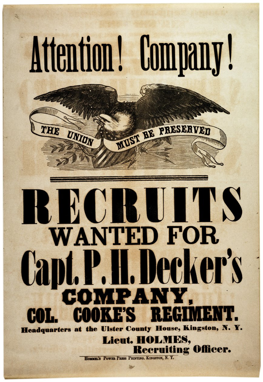 Attention! Company!, recruiting broadside for New York 156th Infantry, 1862