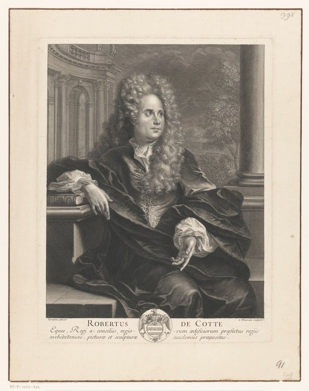 Portrait of Robert de Cotte, Leaning on a Book in Classical Architecture