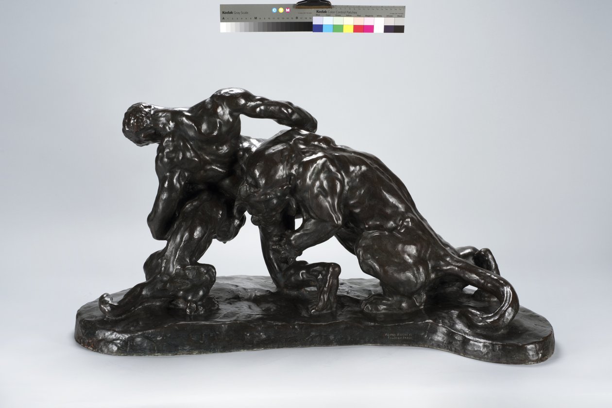 Man Locked in Combat with Lioness Cub by Arthur Putnam