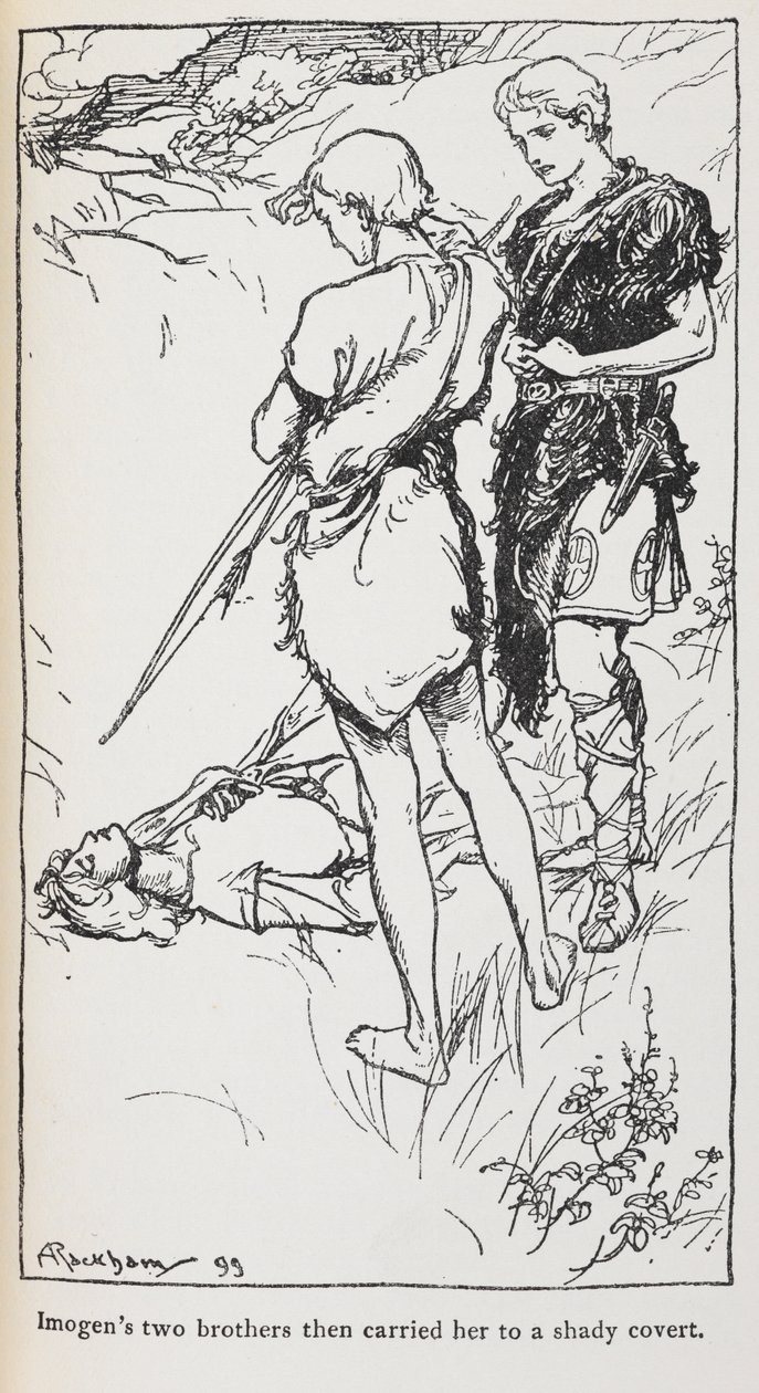 Illustration of Imogen and her brothers from Cymbeline