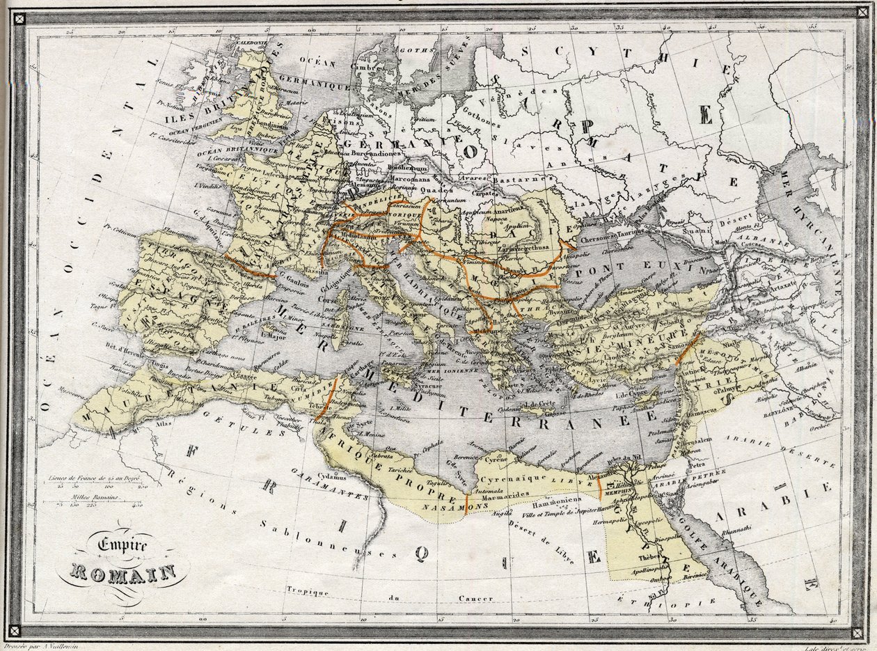 Geographic map of the Roman Empire. In 'Universal Atlas of Ancient and Modern Geography' by ...