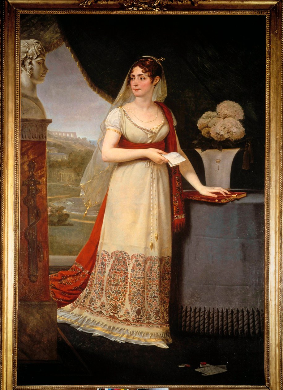 Portrait of Josephine de Beauharnais. She looks at a bust depicting her ...