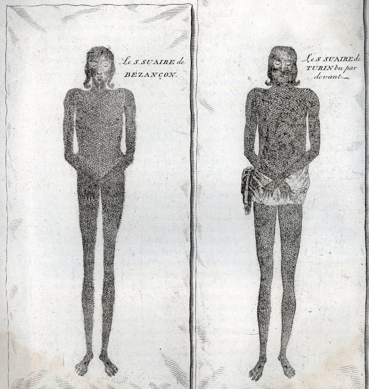 Representation of Shroud of Besancon and Shroud of Turin (engraving)