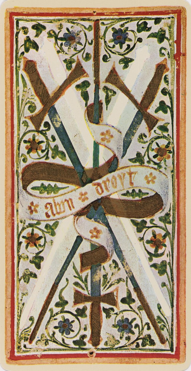 The Three of Swords, facsimile of a tarot card from the 'Visconti' deck ...