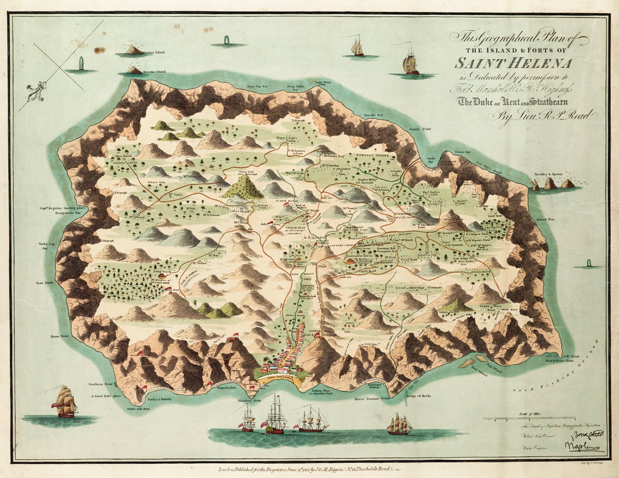 This geographical plan of the Island of Saint Helena is dedicated by ...