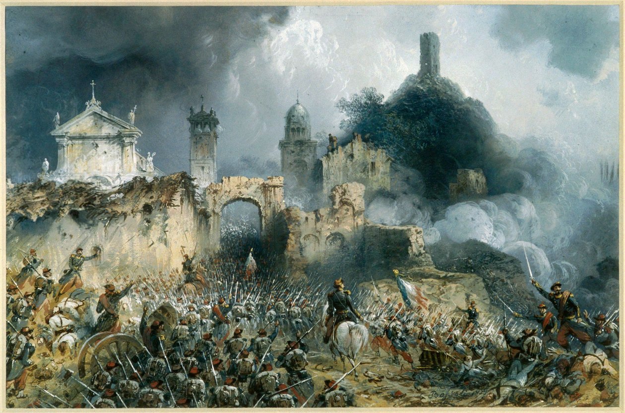 The Battle of Solferino between Austrian and Franco-Piedmontese Troops