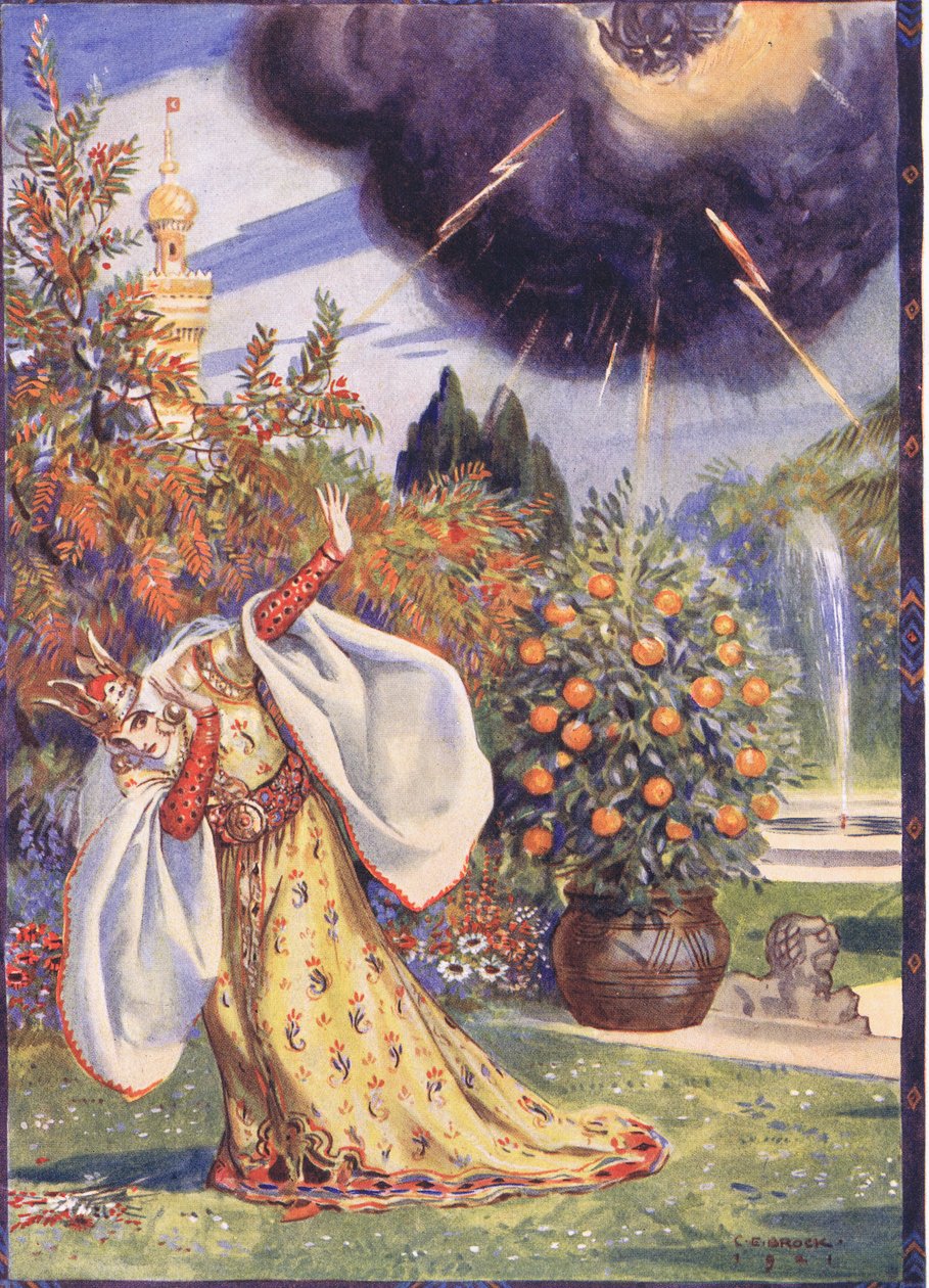 A thick cloud appeared from which forks of lightning were darting out ...