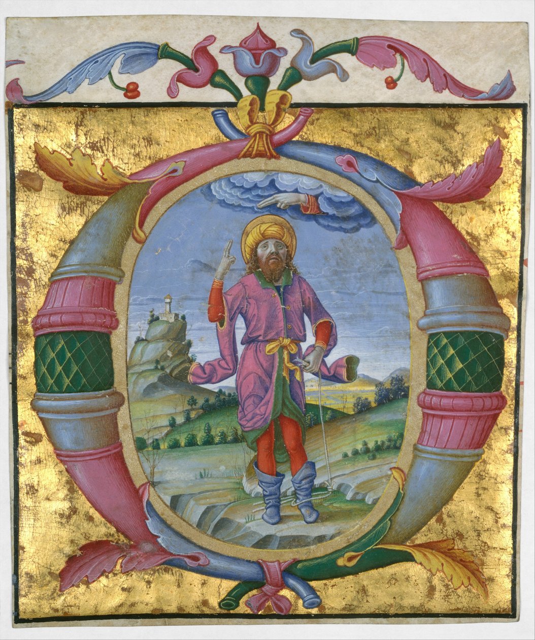 David with His Foot in a Noose in an Initial O, ca. 1500
