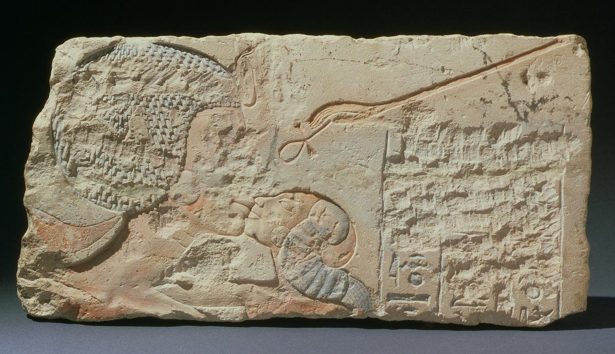 A Kiss, a relief of Queen Nefertiti kissing one of her daughters, from ...